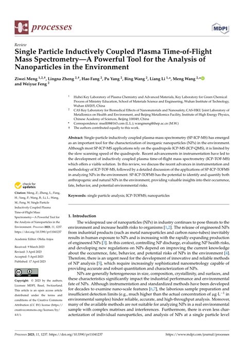 Pdf Single Particle Inductively Coupled Plasma Time Of Flight Mass