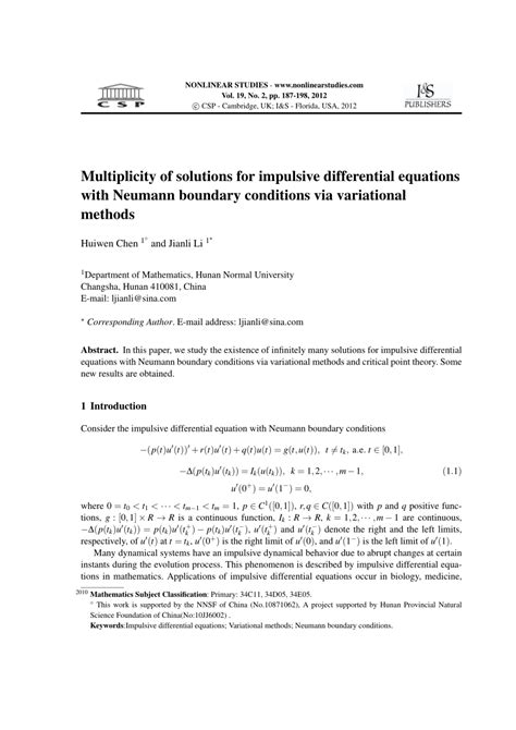 pdf multiplicity of solutions for impulsive differential equations