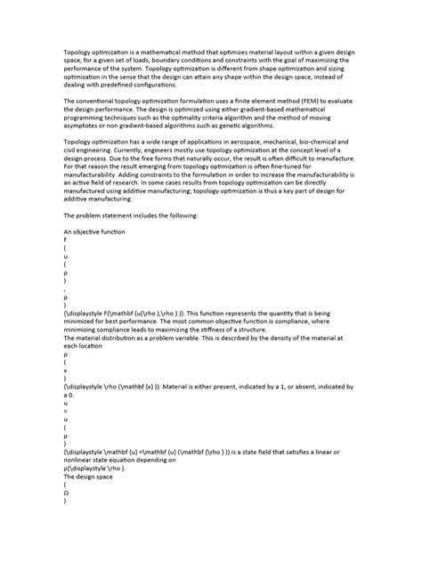 Topology Optimization A Mathematical Method Pdf Mathematical Optimization Analysis