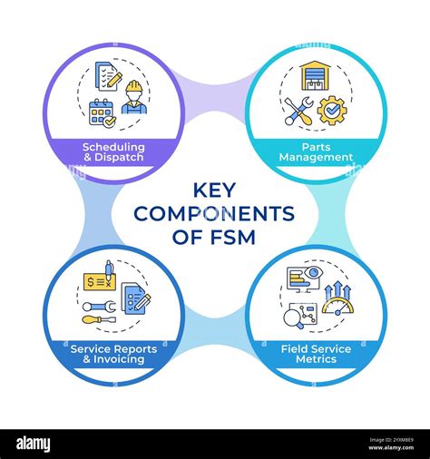 Key Components Of Fsm Infographic Circles Flowchart Stock Vector Image