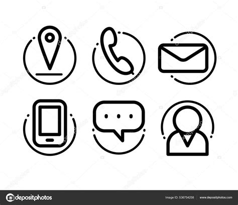 Business Contact Icon Set Simple Black Line Design White Background