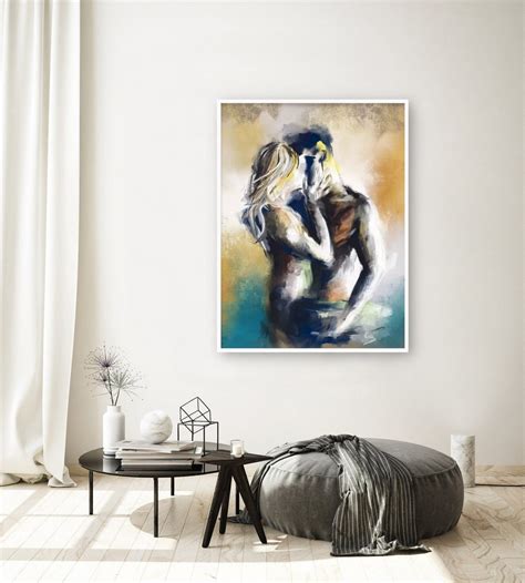 Nude Couple Embracing Original Oil Painting With Soft Pastel Tones