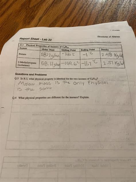solved structures of alkanes report sheet lab 22 33