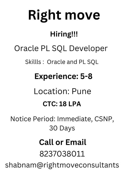 Shabnam P On Linkedin Plsql Plsqldeveloper Hiring Hiringnow Rightmove
