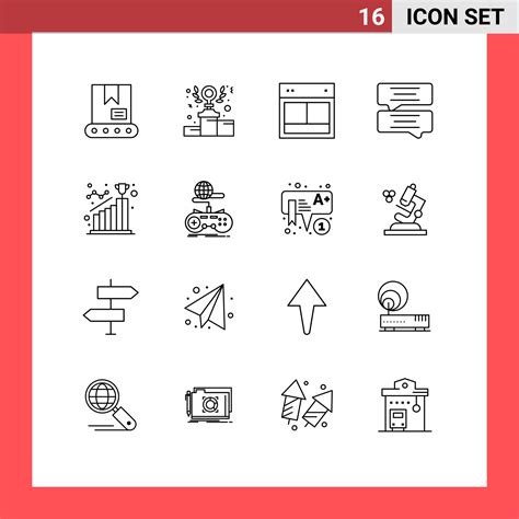Group Of 16 Modern Outlines Set For Goal Achieve Layout Message Bubble Editable Vector Design