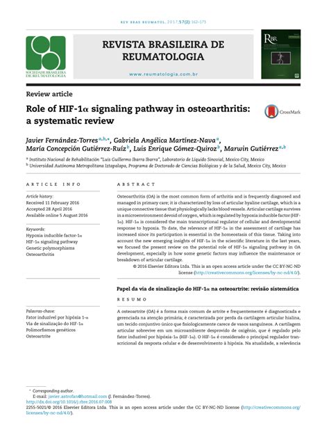 PDF Role Of HIF Signaling Pathway In Osteoarthritis A Systematic Review