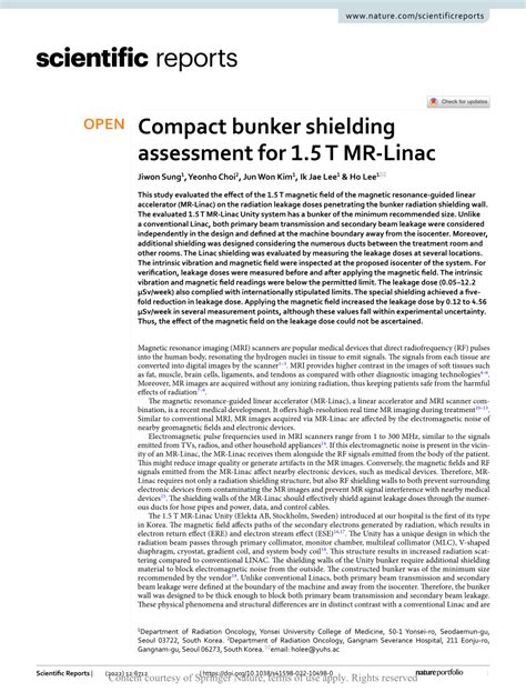 Pdf Compact Bunker Shielding Assessment For 1 5 T Mr Linac
