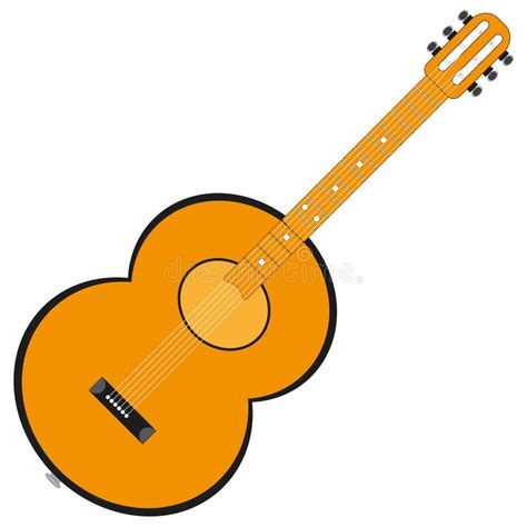 Classic Guitar Shape Orange Wooden Body Detailed String Elements Musical Concept Illustration