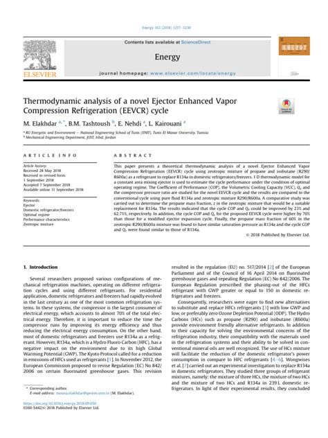 Thermodynamic Analysis Of A Novel Ejector Enhanced Vaporcompression Refrigeration Eevcr Cycle