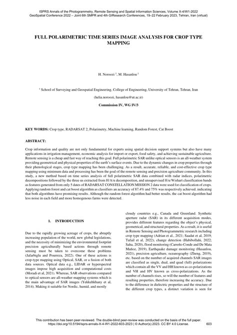Pdf Full Polarimetric Time Series Image Analysis For Crop Type Mapping