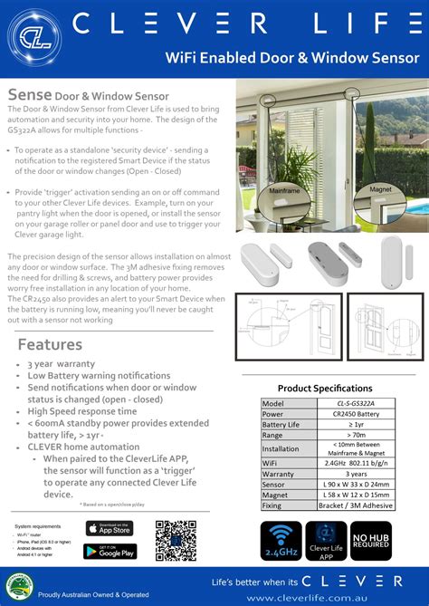 SMART WiFi Window Door Sensor Clever Life