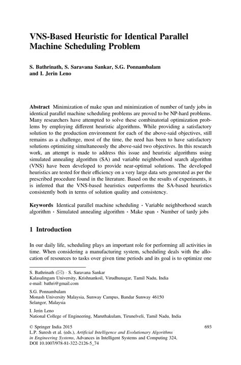 Pdf Vns Based Heuristic For Identical Parallel Machine Scheduling Problem
