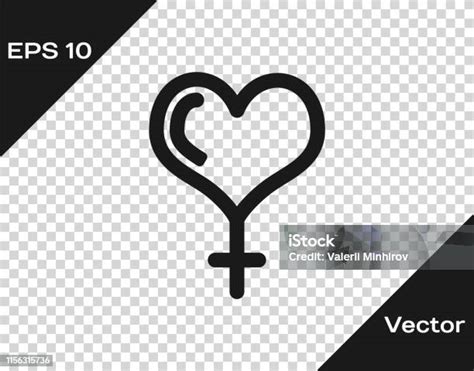 회색 여성 성별 기호와 투명 한 배경에 격리 된 심장 아이콘입니다 금성 기호입니다 여성 유기체 또는 여성의 상징 벡터 일러스트레이션 0명에 대한 스톡 벡터 아트 및 기타