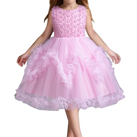 Awzxde Girls Solid Color Fashion Cute Party Dance Sleeveless Puffy Cute Girls Dress With Big
