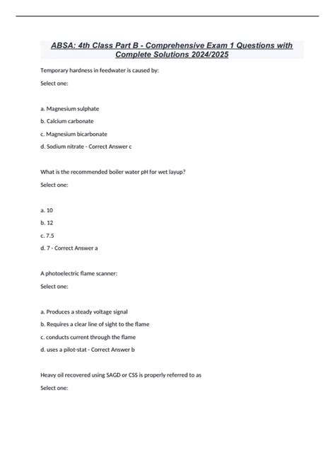 absa 4th class part b comprehensive exam 1 questions with complete