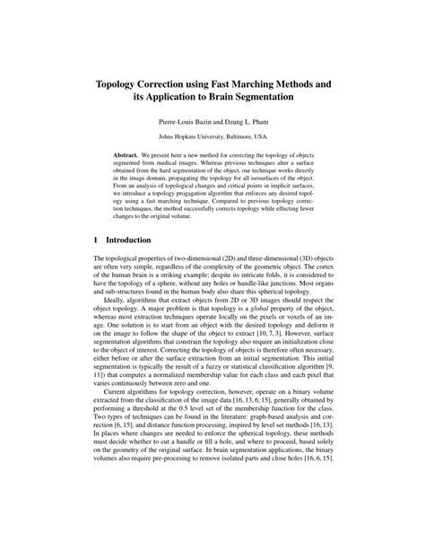 Pdf Topology Correction Using Fast Marching Methods And Its Application To Brain Segmentation