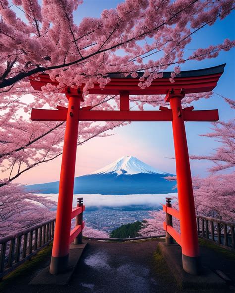 A Beautiful Mount Fuji View Through A Torii Gate Japanese Gate