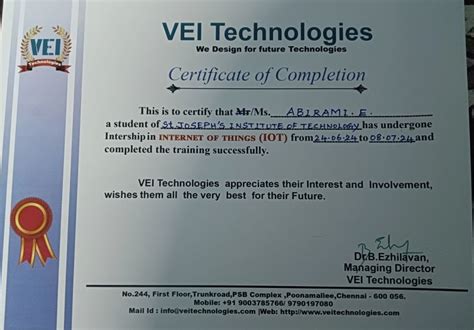 abirami e on linkedin iot internship technology veltechnologies