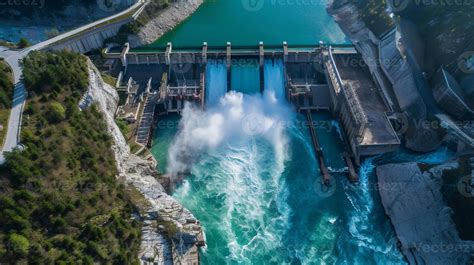 Ai Generated Beautiful Aerial View Of Huge Dam Hydroelectric Power In