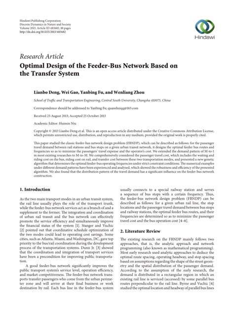 pdf optimal design of the feeder bus network based on the transfer system