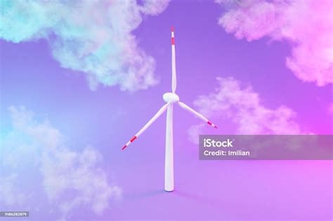 구름이 있는 무한한 Colorfull 배경에 단 하나 풍차 바람 터빈 재생 가능한 청정 에너지 개념 3d 일러스트레이션 0에 대한 스톡 사진 및 기타 이미지 Istock