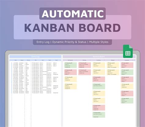 Kanban Board Google Sheets Template Task Tracker Project Management