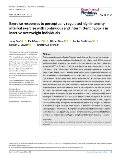 Pdf Exercise Responses To Perceptually Regulated High Intensity Interval Exercise With