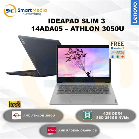 Jual LENOVO IDEAPAD SLIM 3 ATHLON 3050U 4GB 256GB SSD RADEON 14 FHD WIN11 OFFICE