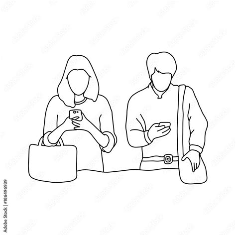 Husband And Wife Ignoring Each Other While Using Mobile Phone Vector