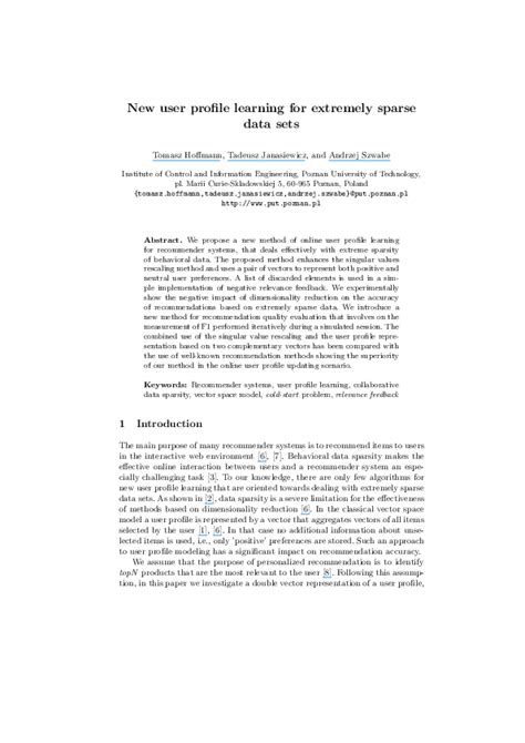 Pdf New User Profile Learning For Extremely Sparse Data Sets