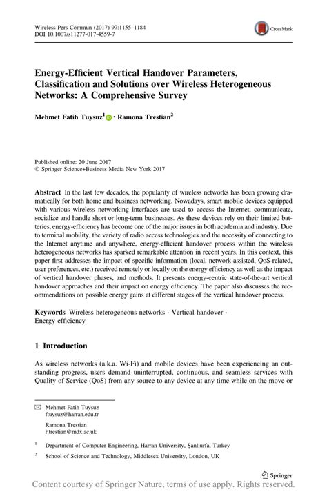 energy efficient vertical handover parameters classification and