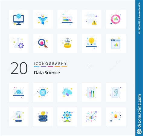 20 Data Science Flat Color Icon Pack Like Binary Code Graph Science Document Big Data Stock