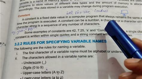 Lec 4 Ch 3 Constants And Variables Computer Class 12 Nbf Book