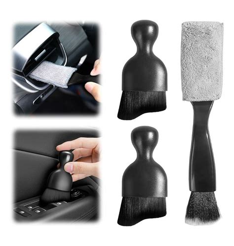 3pcs 자동차 인테리어 디테일링 브러쉬 세트 실내 청소용 자동 부드러운 제모 액세서리 에어컨 통풍구용 먼지 티몬