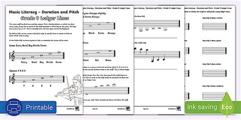 Ledger Lines Worksheet Music Literacy Grade 9 Twinkl
