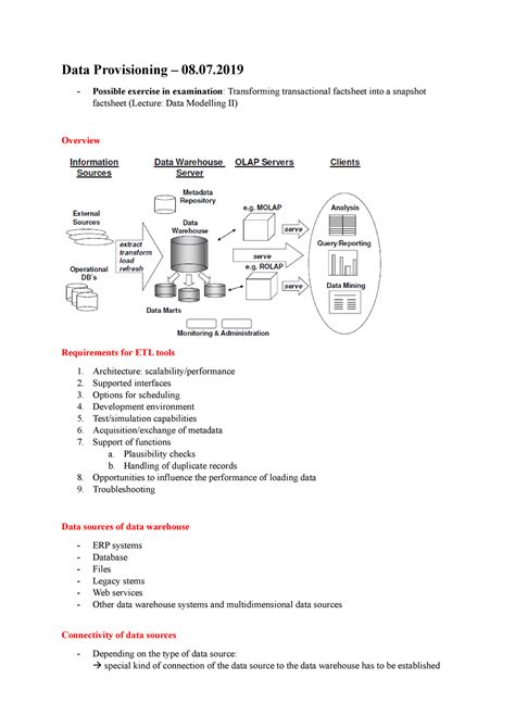 Data Provisioning Data Warehouse Raimann SS Data Provisioning Possible