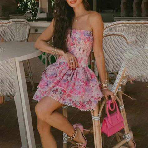 Oudina Fashion Floral Print Ruffle Lace Pleated Tube Top Off Shoulder