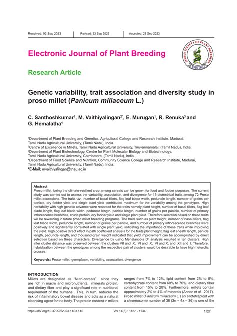 Pdf Electronic Journal Of Plant Breeding Genetic Variability Trait