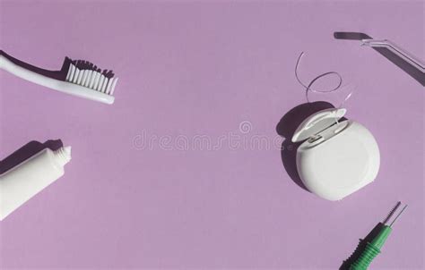 Dental Care Concept Composition With Toothbrush Tooth Floss And
