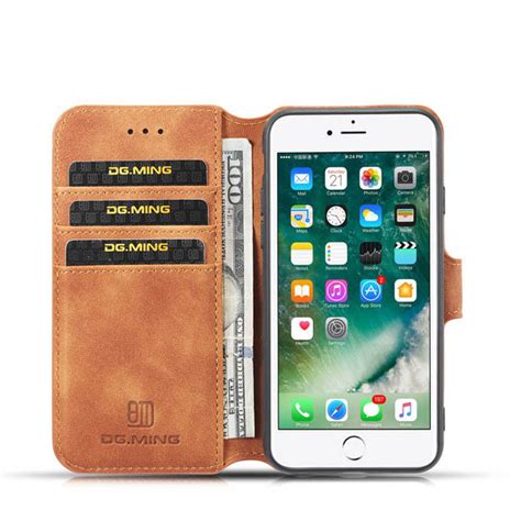 Dg Ming Iphone Se Retro Wallet Stand Pu Leather Case Brown Dg