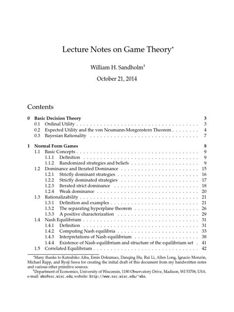 An Introduction To Game Theory Concepts Lecture Notes On Normal Form