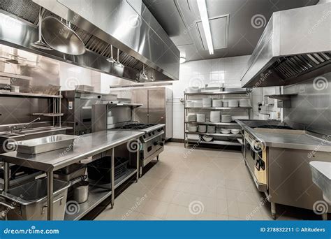 High Volume Kitchen With Industrial Equipment And Fast Pace Preparing Delicious Meals For