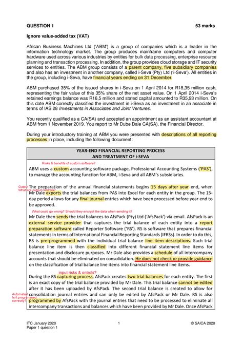 ITC Jan Paper Question ITC January SAICA Paper Question
