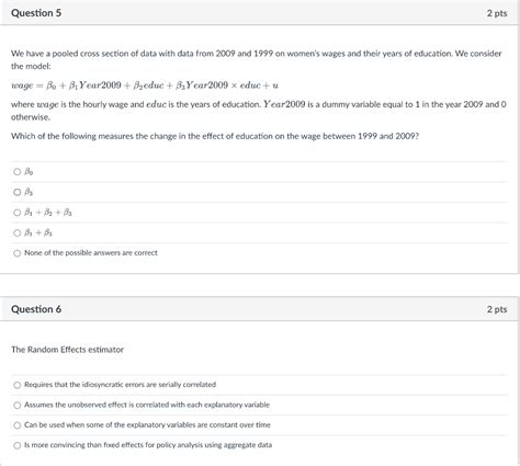 Solved We Have A Pooled Cross Section Of Data With Data From