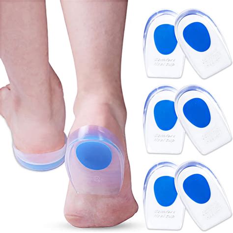 3 Pair Gel Heel Cups Plantar Fasciitis Inserts Silicone