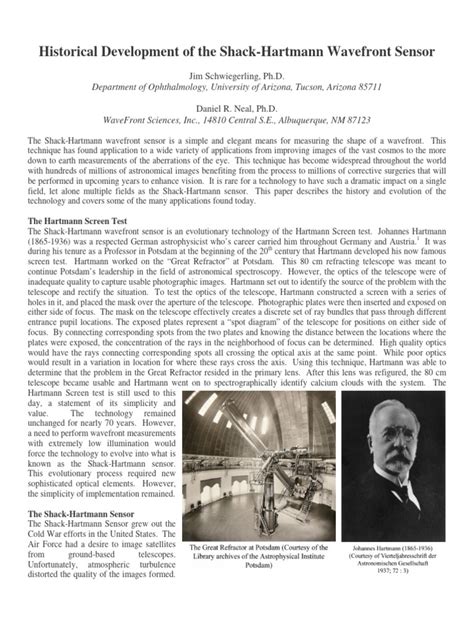 historical development of the shack hartmann wavefront sensor pdf