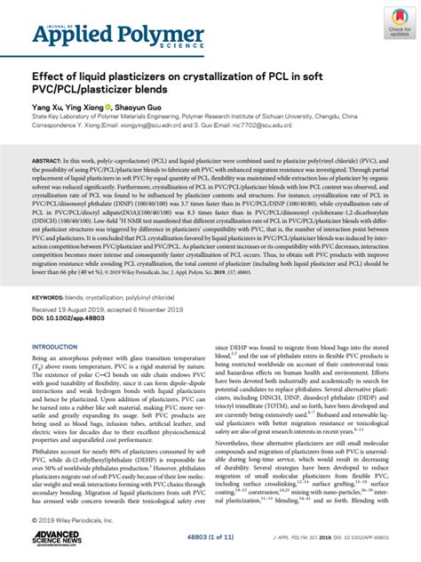 effect of liquid plasticizers on crystallization of pcl in soft pvc pcl