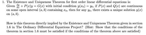 Solved 1 The Existence And Uniqueness Theorem For First