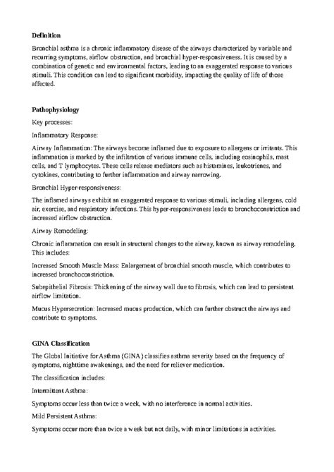 Bronchial Asthma Notes Definition Bronchial Asthma Is A Chronic