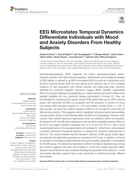 Pdf Eeg Microstates Temporal Dynamics Differentiate Individuals With Mood And Anxiety